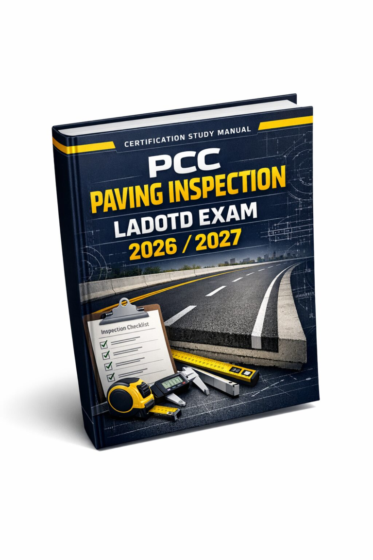 PCC Paving Inspection LADOTD Exam 2026/2027 Professional Study Manual ...